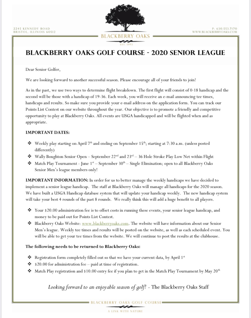 Blackberry Oaks Golf Course – SENIOR LEAGUE