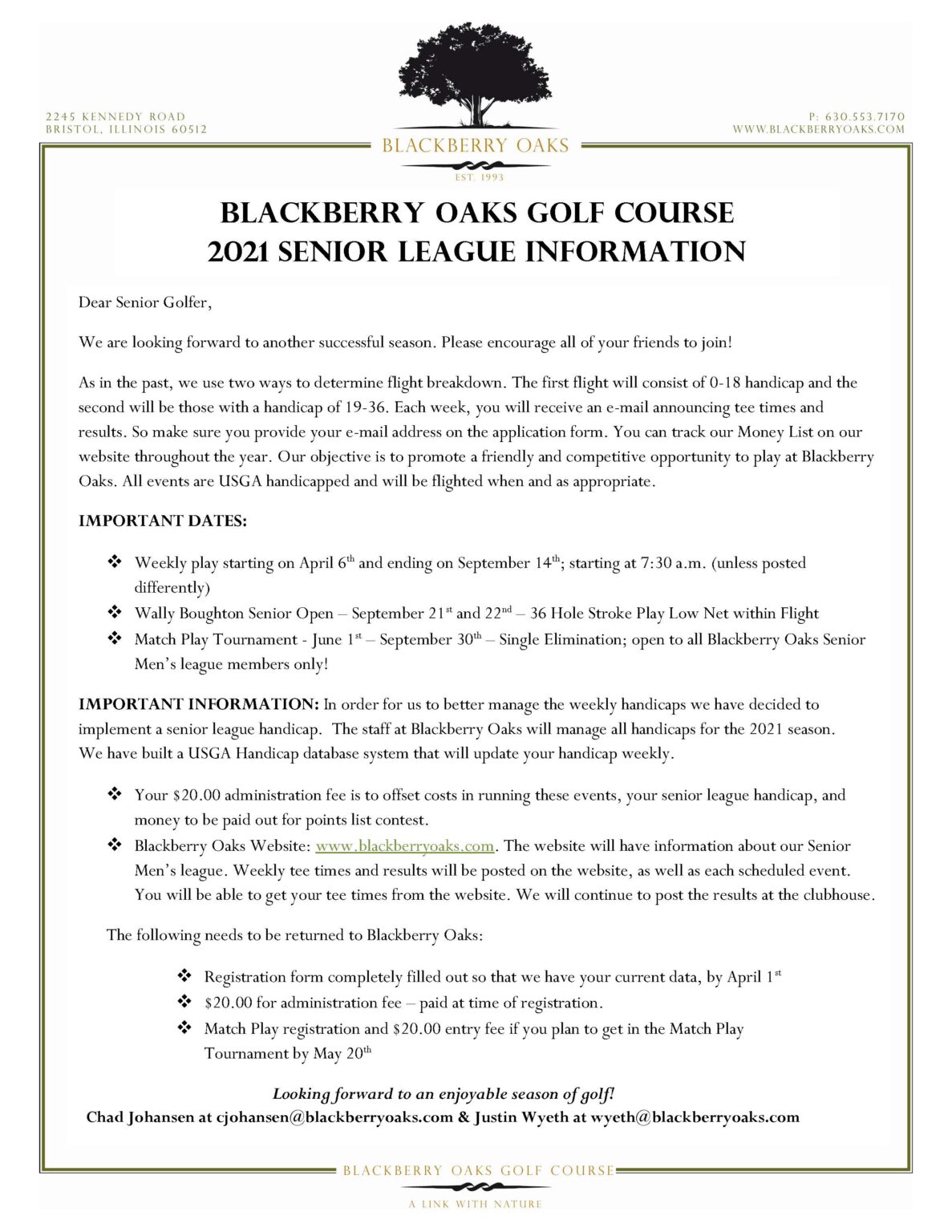 Blackberry Oaks Golf Course – SENIOR LEAGUE